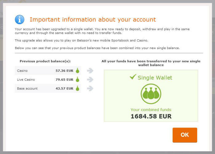 Betsson goes to single wallet account | Livedealer.org