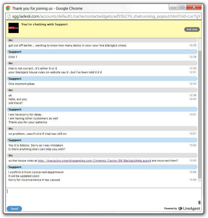 Smart Live Blackjack: 6 to 8 decks | Livedealer.org