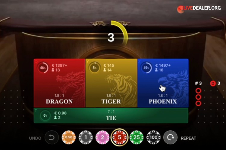Live Dealer Dragon Tiger Phoenix from Evolution | Livedealer.org